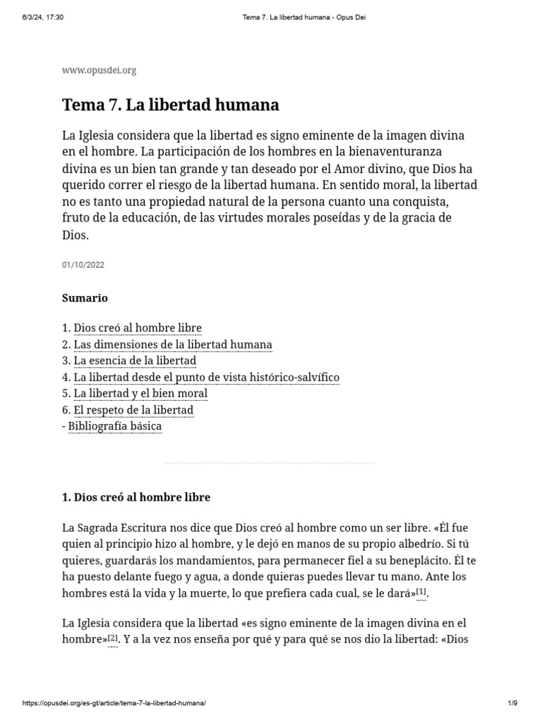 Tema 7. La Libertad Humana | PDF | Libertad | Gracia divina