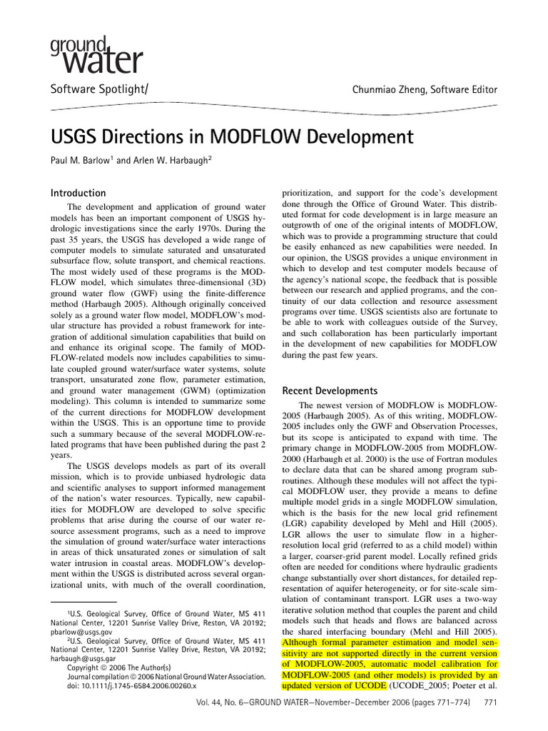 USGS Directions in MODFLOW Development - UCODE JUPITER | PDF | Groundwater | Hydrology