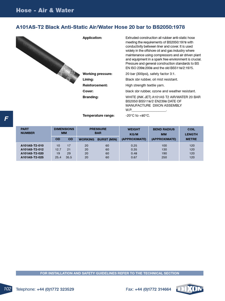 Air and Water Hose Specifications | PDF | Hose | Water