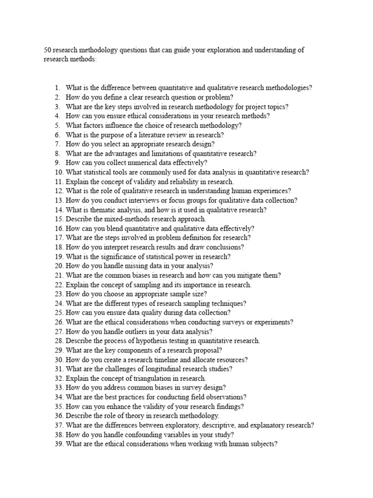 50 Qeustions of Research Methodology | PDF | Methodology | Quantitative ...