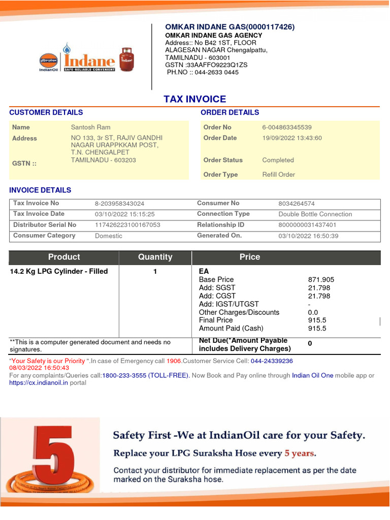 Santosh Ram Gas Bill | Download Free PDF | Liquefied Petroleum Gas ...
