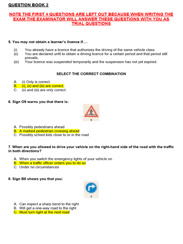 K53 Test B Answers | PDF | Traffic | Transport
