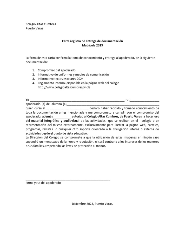 Carta de Documentacion Entregada | PDF | Finanzas y dinero