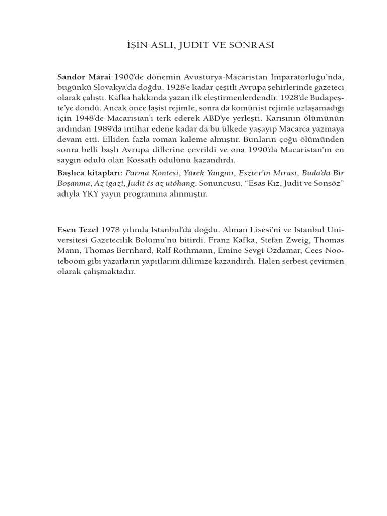 Isin Asli Judit Ve Sonrasi - Sandor Marai PDF Tadimlik | PDF