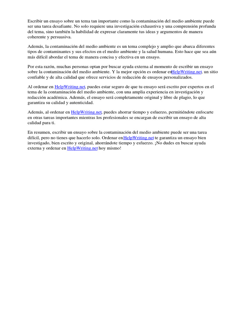 La Dificultad de Escribir Un Ensayo Sobre La Contaminación Del Medio ...