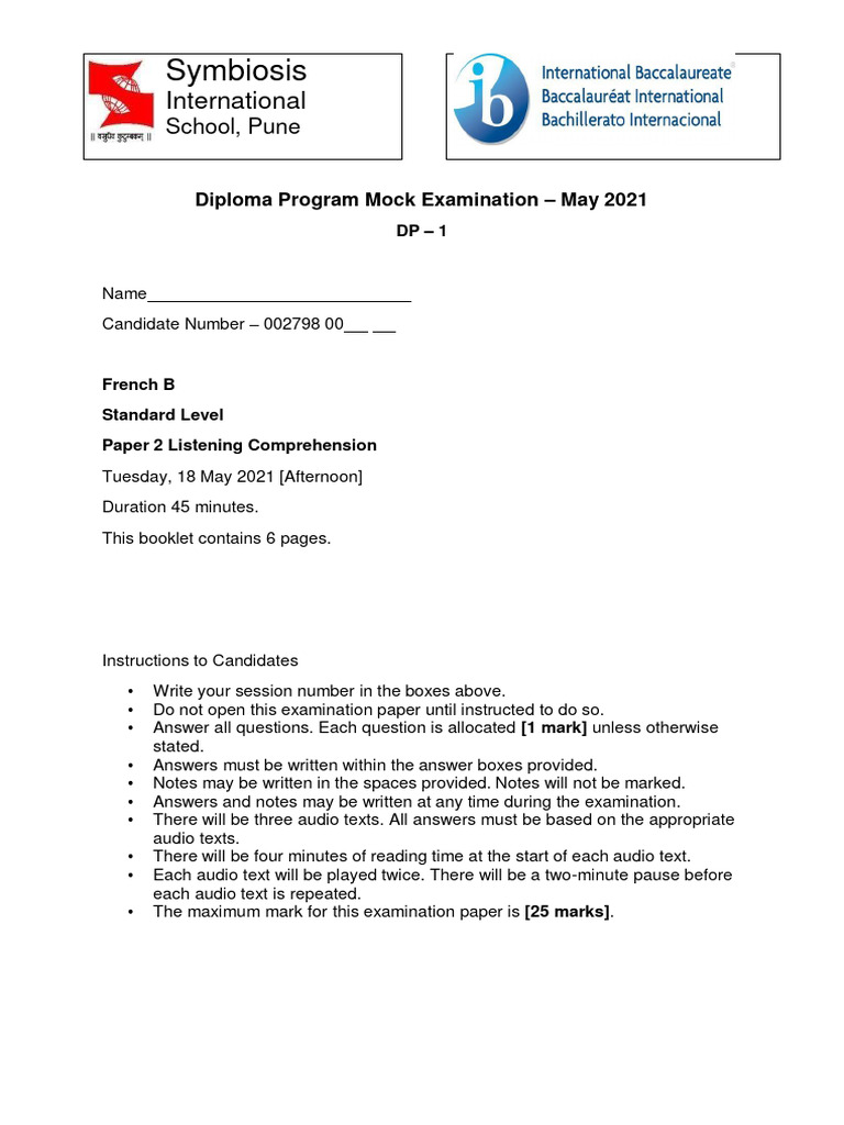DP 1 French B SL Mock Listening Comprehension | PDF