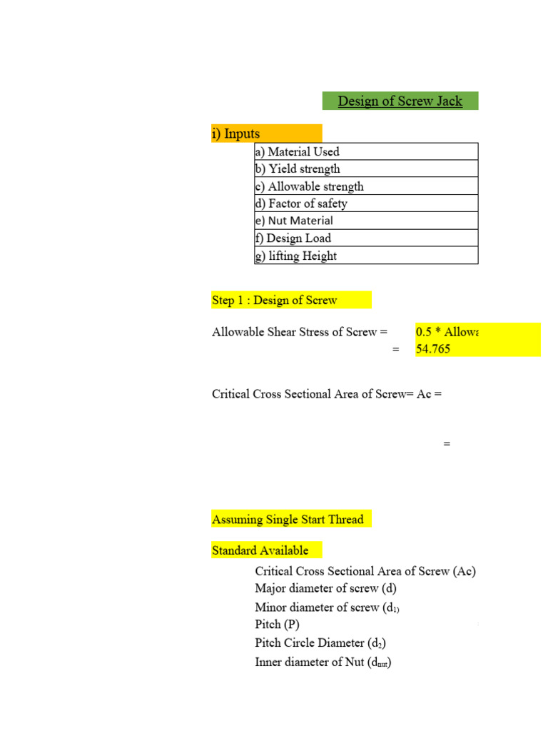 Screw Jack Design Calculations | PDF | Strength Of Materials | Screw