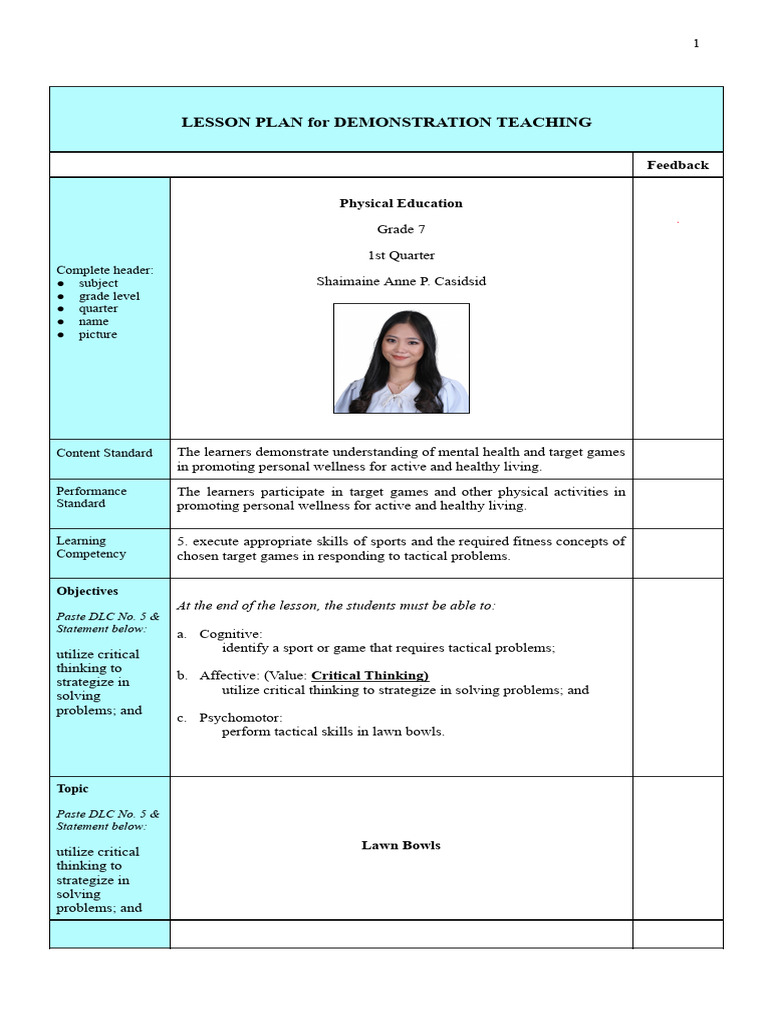 Casidsid - Final Lesson Plan | PDF | Critical Thinking | Thought
