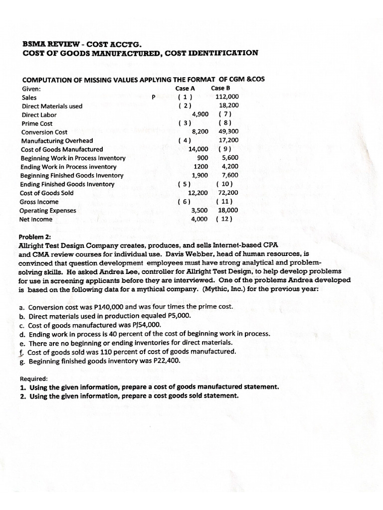 Cost Review Activity 1 | PDF