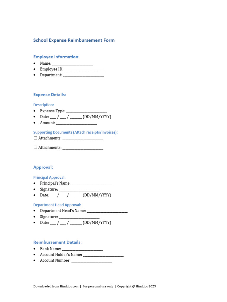 School Expense Reimbursement Form | PDF