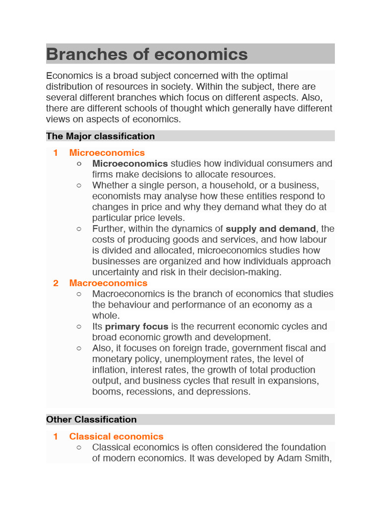 Branches of Economics | PDF | Economics | Keynesian Economics