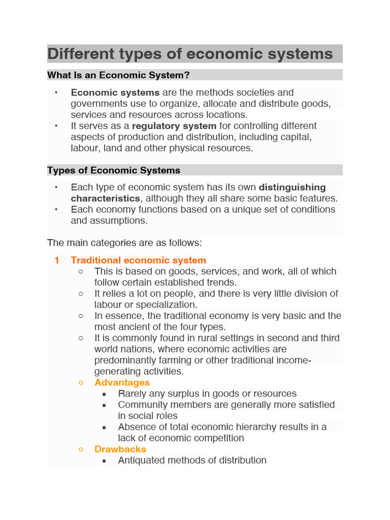 Types of Economic Systems Explained | PDF | Economic System | Market ...