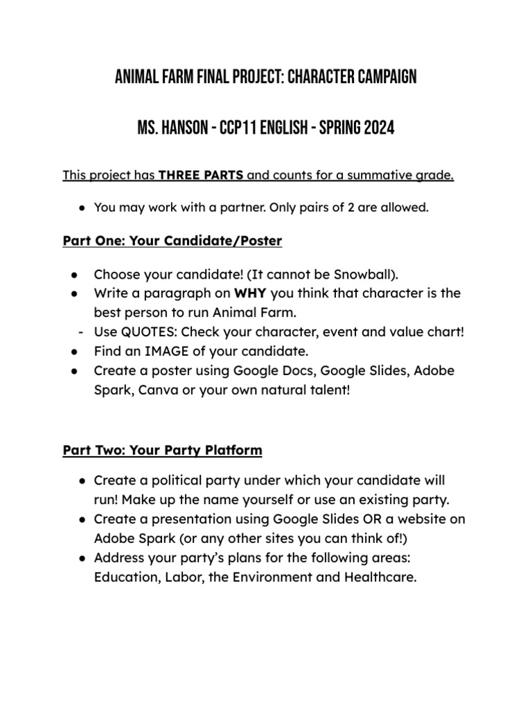 Animal Farm Character Campaign Project | PDF