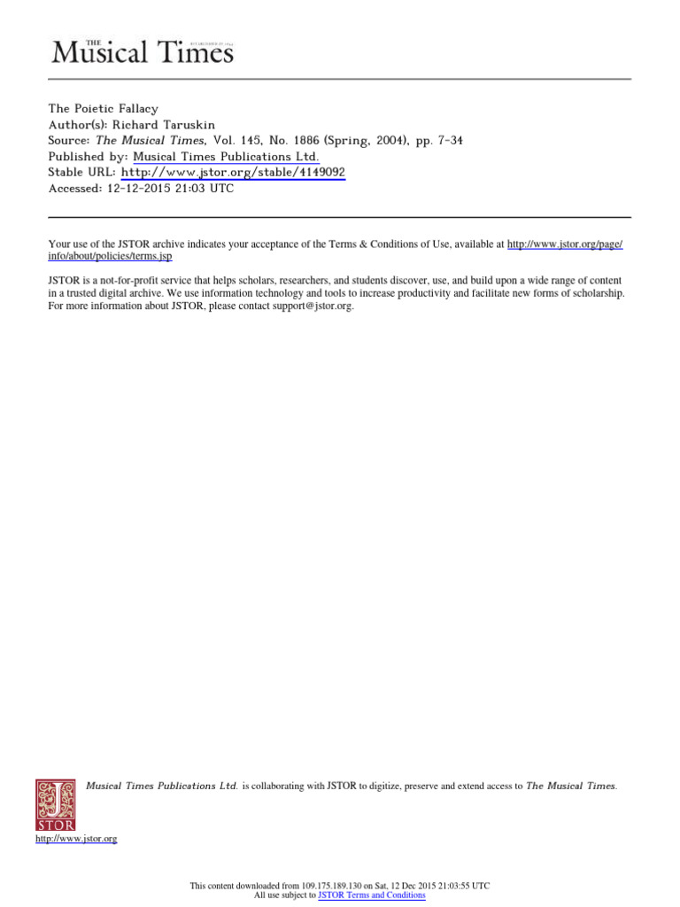 Poetic Fallacy-Taruskin | PDF | Dialectic | Georg Wilhelm Friedrich Hegel