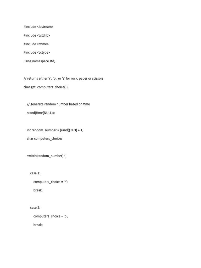 Rock Paper Scissors Game in C++ | PDF
