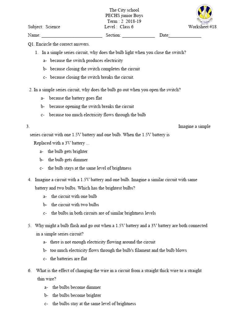 Worksheets 18 | PDF | Series And Parallel Circuits | Switch