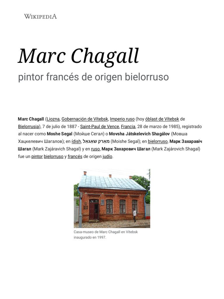 Marc Chagall - Wikipedia, La Enciclopedia Libre | PDF