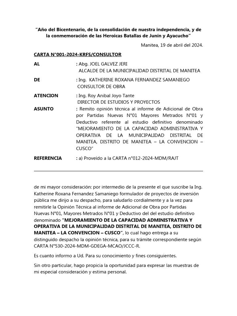 Opinión Técnica sobre Proyecto Manitea | PDF | Presupuesto | Gobierno