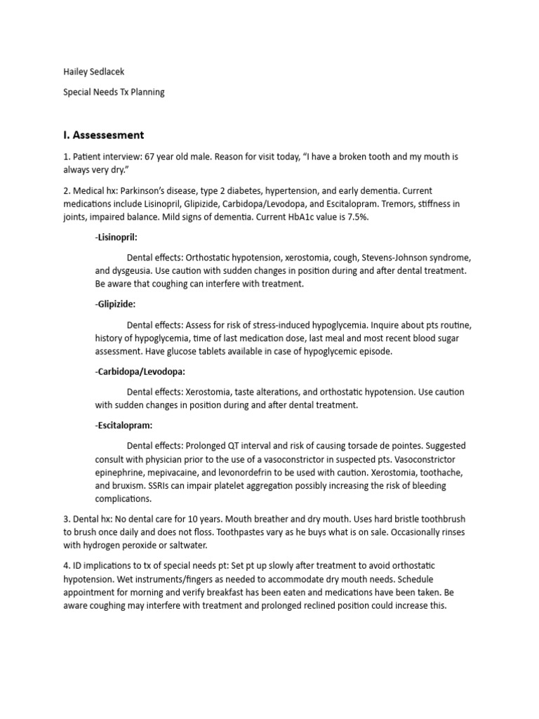 Special Needs TX Plan | PDF | Toothbrush | Periodontology