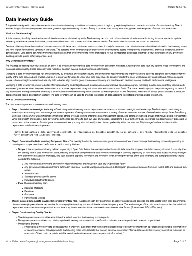 Data Inventory Guide - GovEx Labs | PDF | Data | Governance