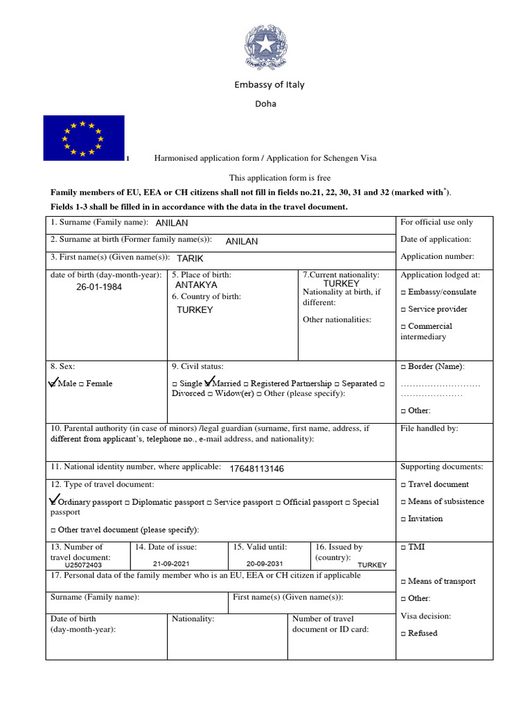 Schengen Visa Application Form Italy | PDF | Travel Visa | Government ...