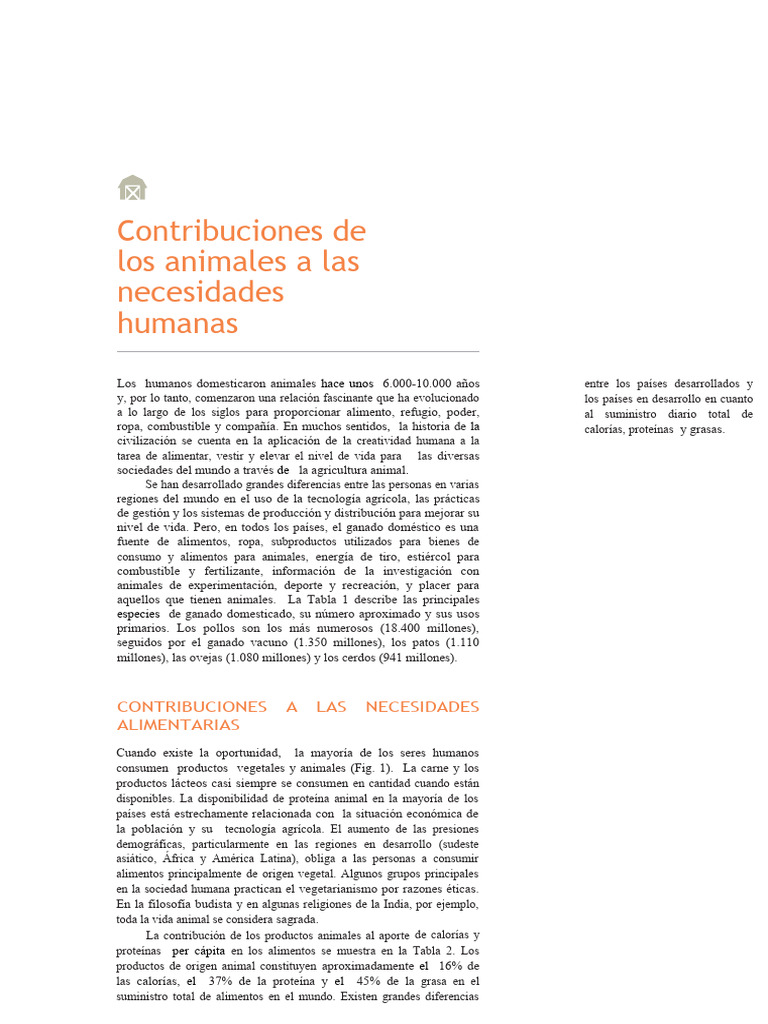 Contribuciones de Los Animales A Las Necesidades Humanas | PDF ...
