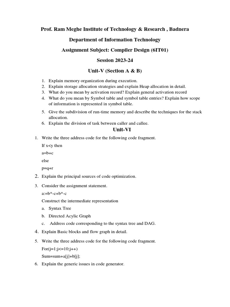 Compiler Design Assignment | PDF
