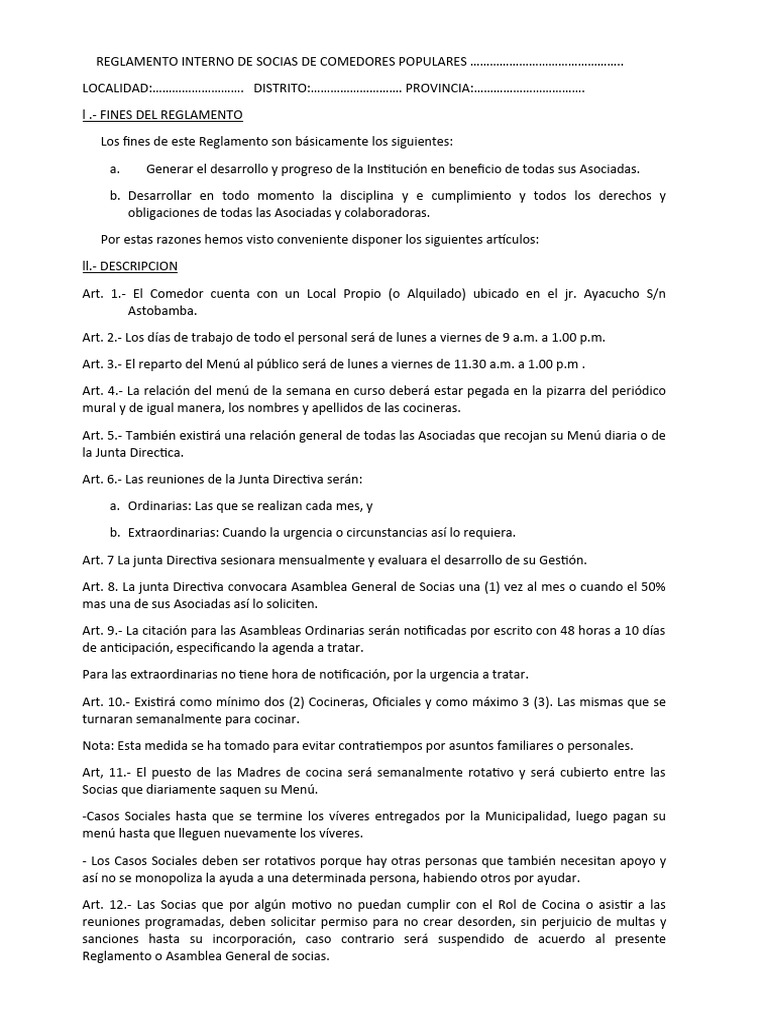 Reglamento Interno de Socias Del Club de Madres | PDF