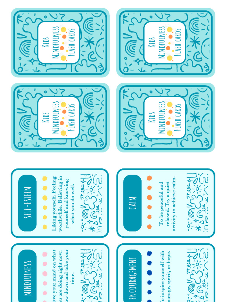 Mindfulness Educational Flashcards in Blue Illustrative Style | PDF