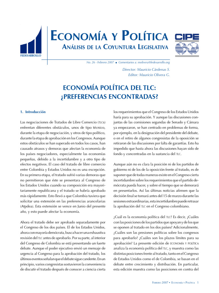 Fedesarrollo. Economía Política Del TLC | PDF | Tratado de Libre ...