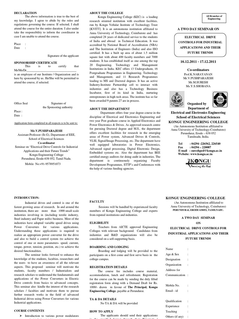 2 Day Seminar at Kongu Engineering College (Seminar Brochure) | PDF ...