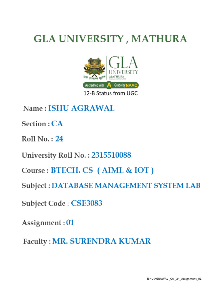Assignment 01 Database | PDF | Databases | Data Management Assignment 01 Database | PDF | Databases | Data Management