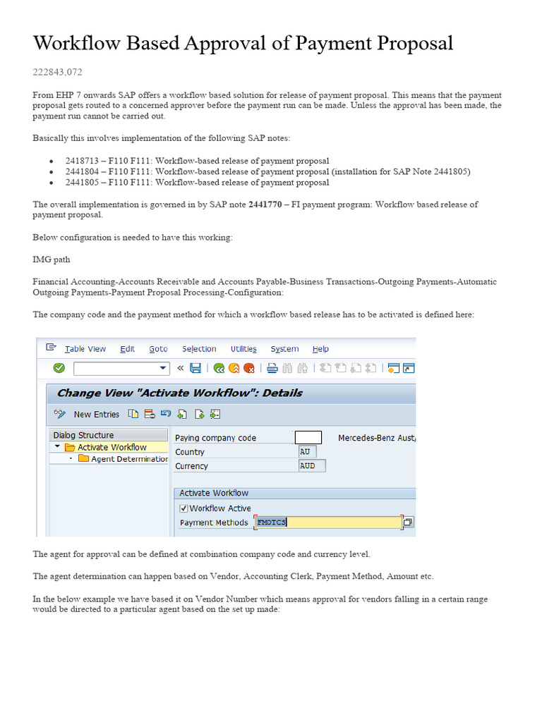 Workflow Based Approval of Payment Proposal | PDF