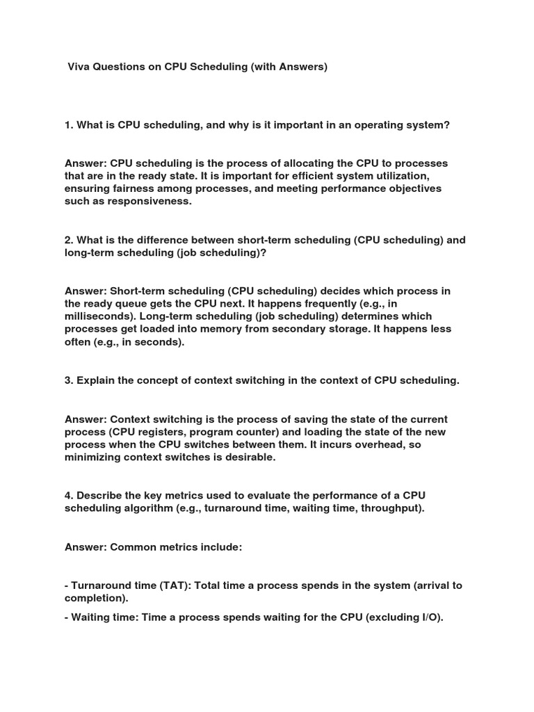 Viva Questions On CPU Scheduling | PDF | Scheduling (Computing ...