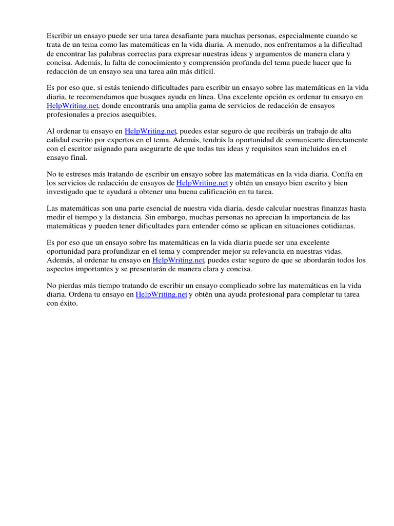 Ensayo Sobre Las Matemáticas en La Vida Diaria | PDF | Ensayos ... Ensayo Sobre Las Matemáticas en La Vida Diaria | PDF | Ensayos ...