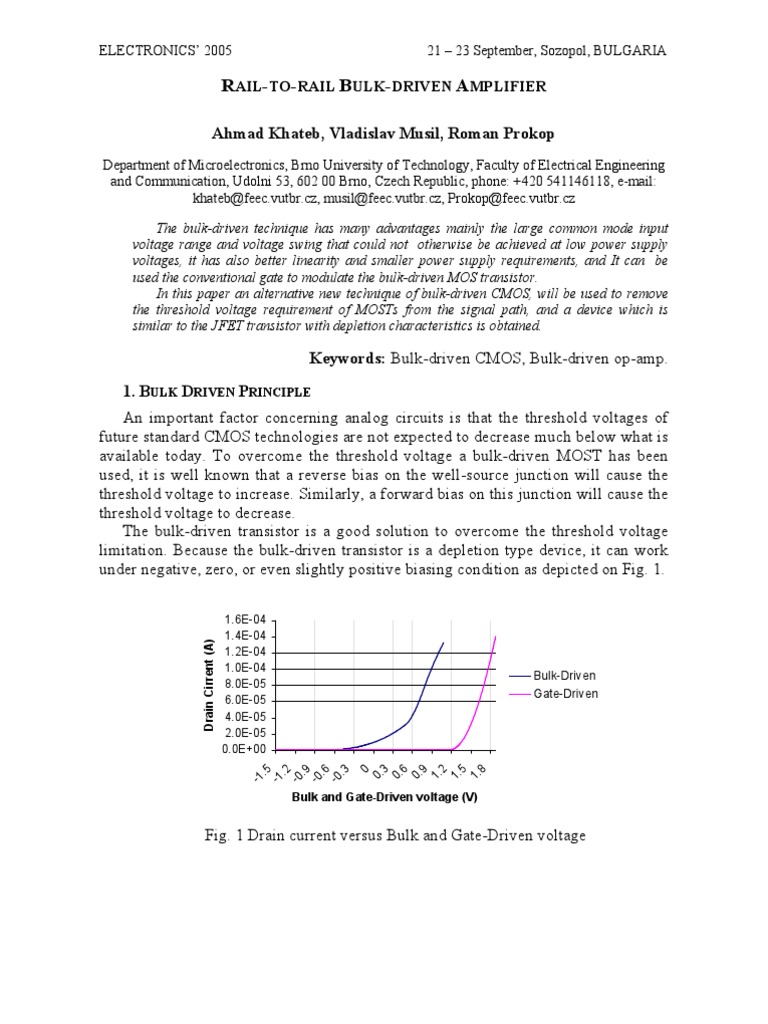 Rail To Rail Bulk Driven Amplifier | PDF | Field Effect Transistor | Mosfet