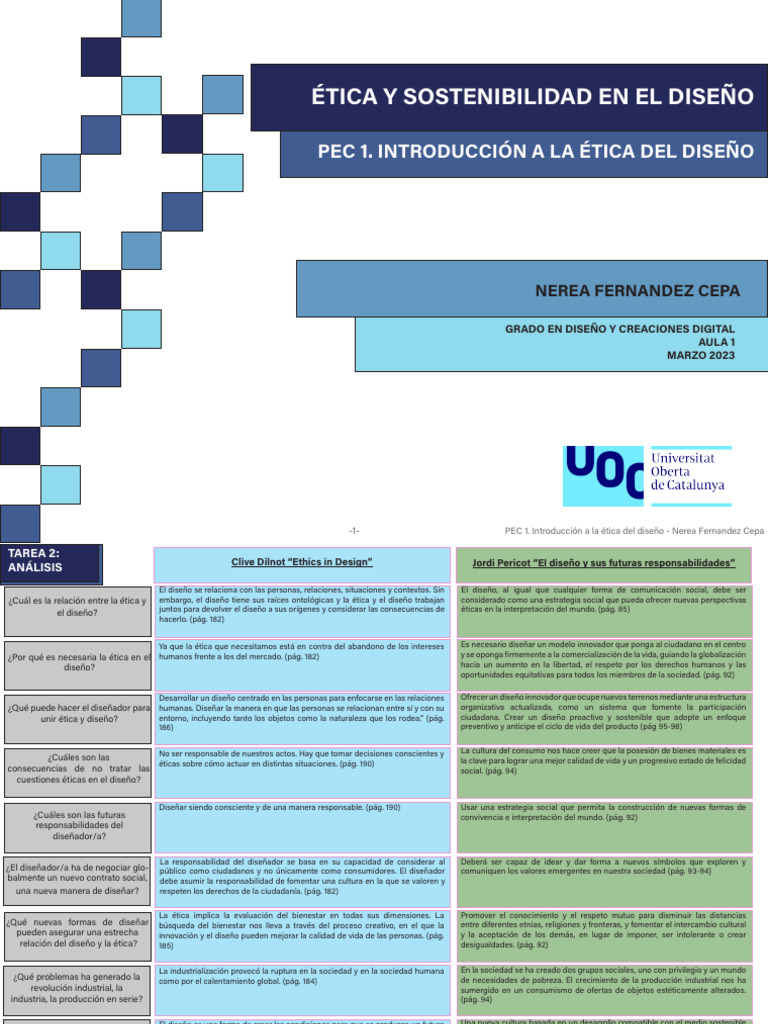 (A) PEC 1 - Ética y Sostenibilidad en El Diseño - Fernandez Nerea | PDF | Diseño | Sustentabilidad