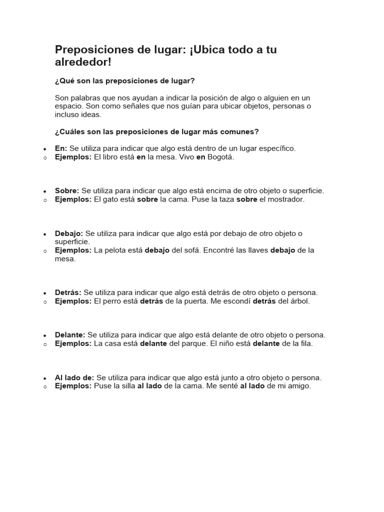 Preposiciones de Lugar en Español | PDF | Artes del Lenguaje y Comunicación