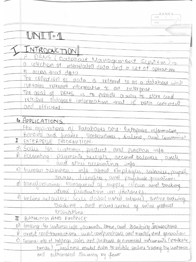 DBMS Unit 1 | PDF