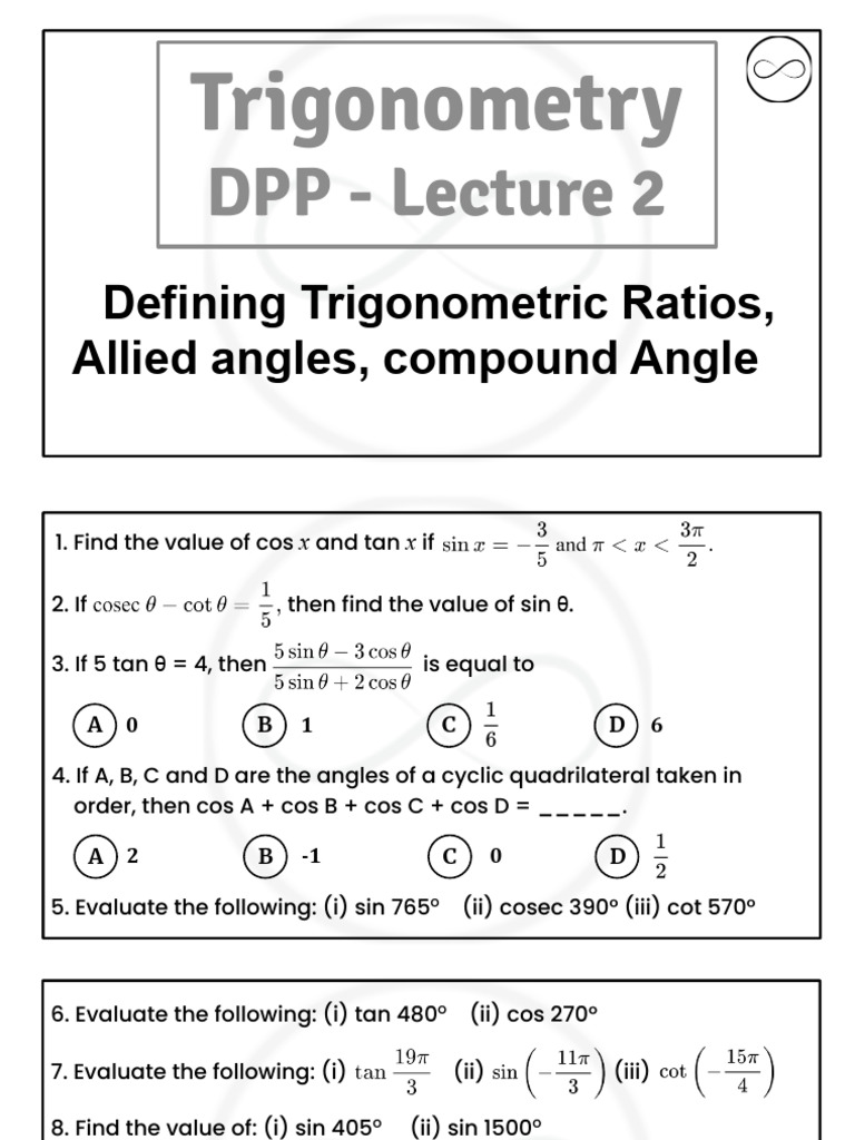 Trigonometry DPP - Lecture 2 Nexus 1693065000847 | PDF