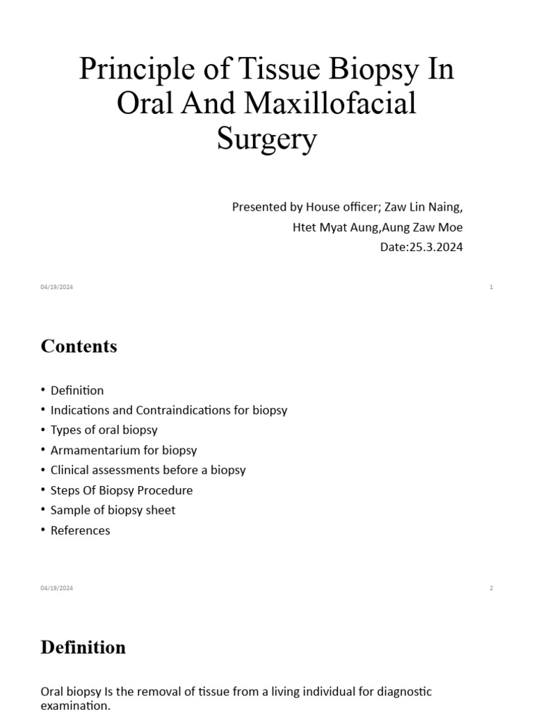 Principle of Tissue Biopsy in Oral and Maxillofacial Surgery | PDF | Biopsy | Cytopathology