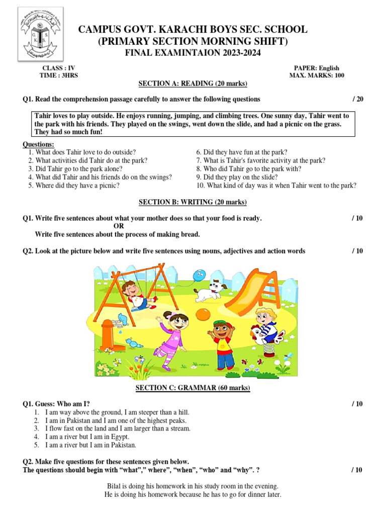 Class IV Final Papers | PDF | Linguistics | Syntax