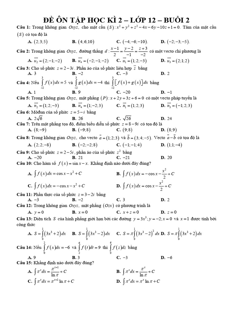 Ôn tập HKII - Lớp 12 - Đề số 2 | PDF