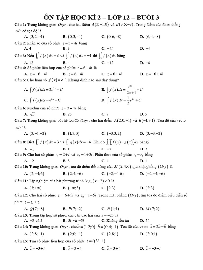 Đề ôn tập HKII - L12 - Đề số 3 | PDF