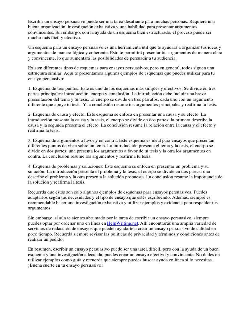 Ejemplos de Esquemas para Ensayos Persuasivos | PDF | Ensayos | No ficción