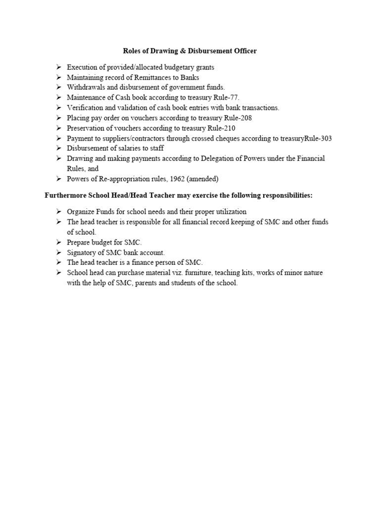 Drawing & Disbursement Officer Duties | PDF