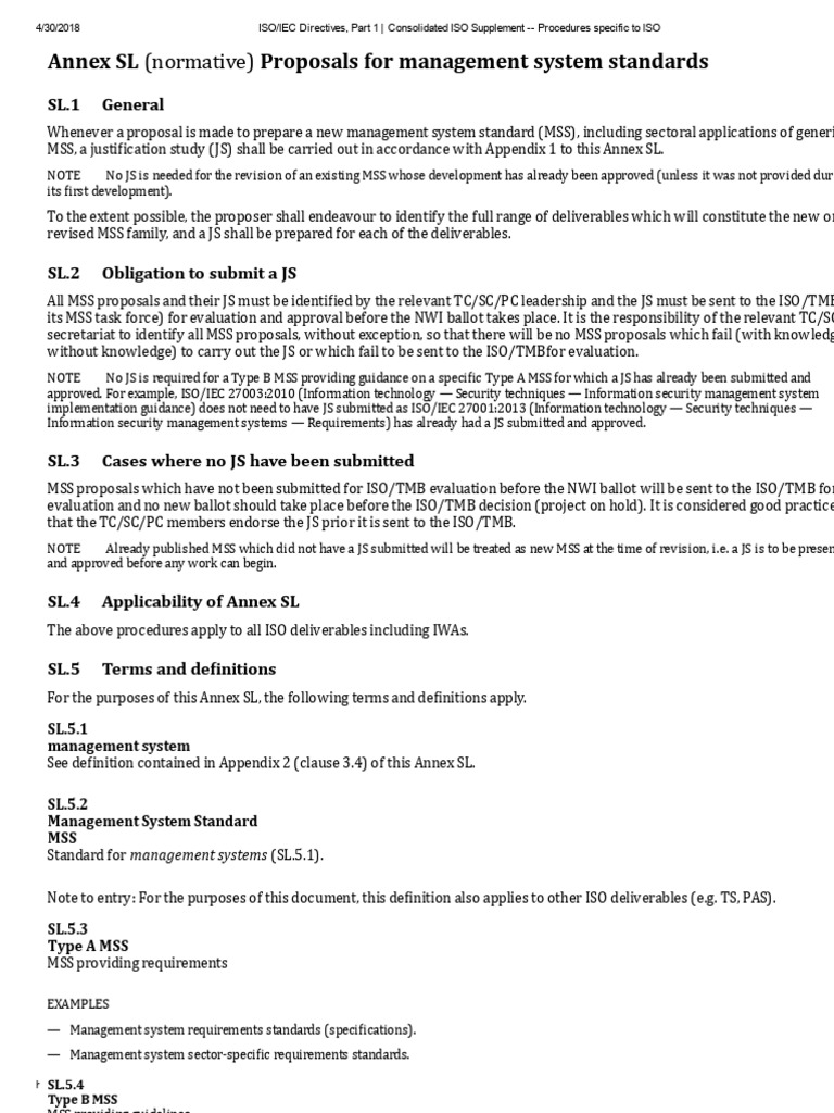 Annex SL | PDF | International Organization For Standardization | Risk
