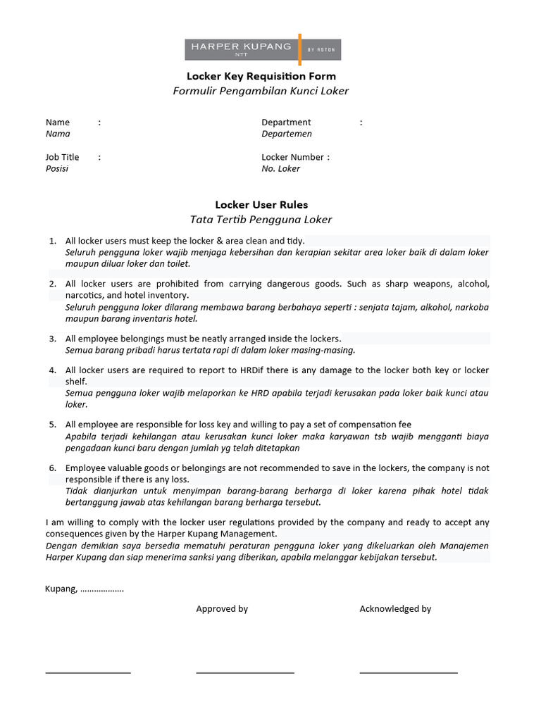 Locker Key Requisition Form | PDF