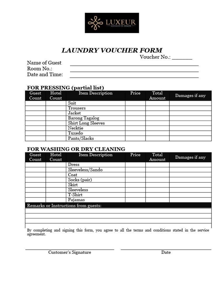 Laundry Voucher Form Housekeeping | PDF
