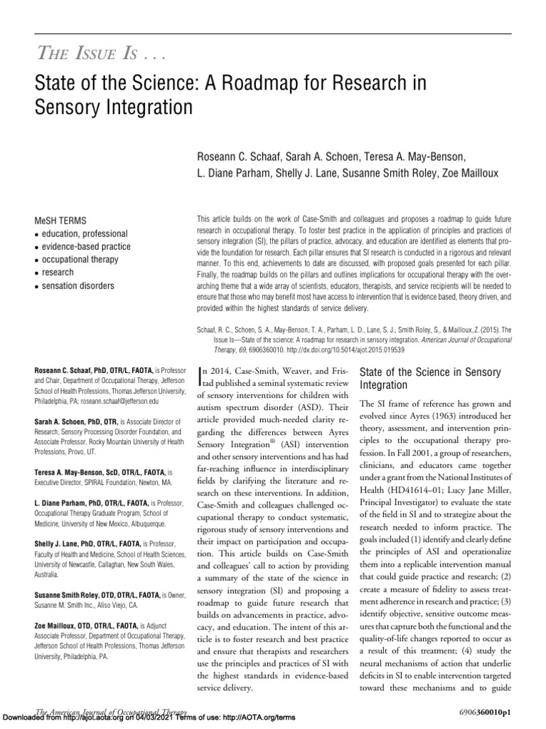 State of The Science. A Roadmap For Research in SI | PDF | Occupational ...